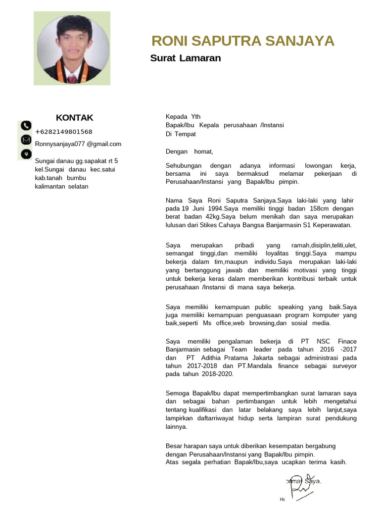 LAMARAN KERJA_RONI INDO | PDF