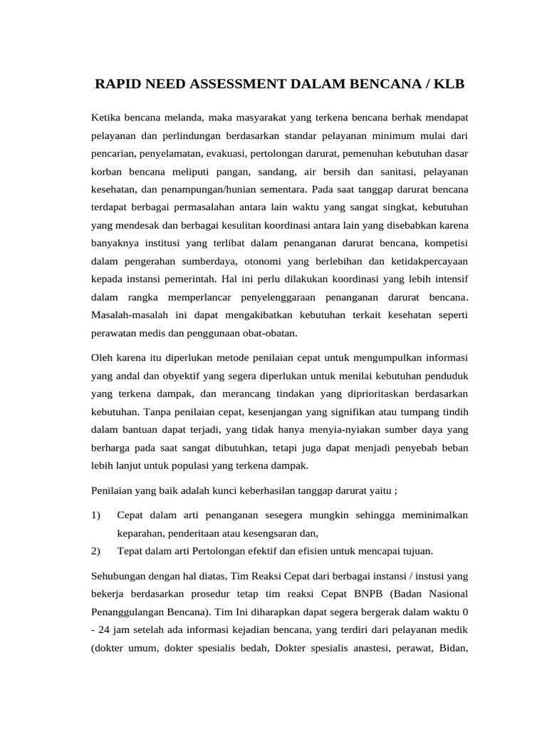 Need Rapid Assessment | PDF