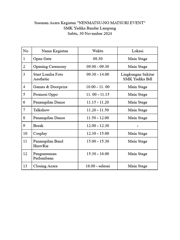 Susunan Acara Nenmatsu | PDF