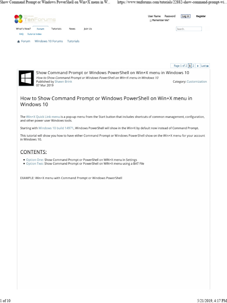 Infos - Show Command Prompt or Windows PowerShell On Win+X Menu in Win10 | PDF | Command Line ...