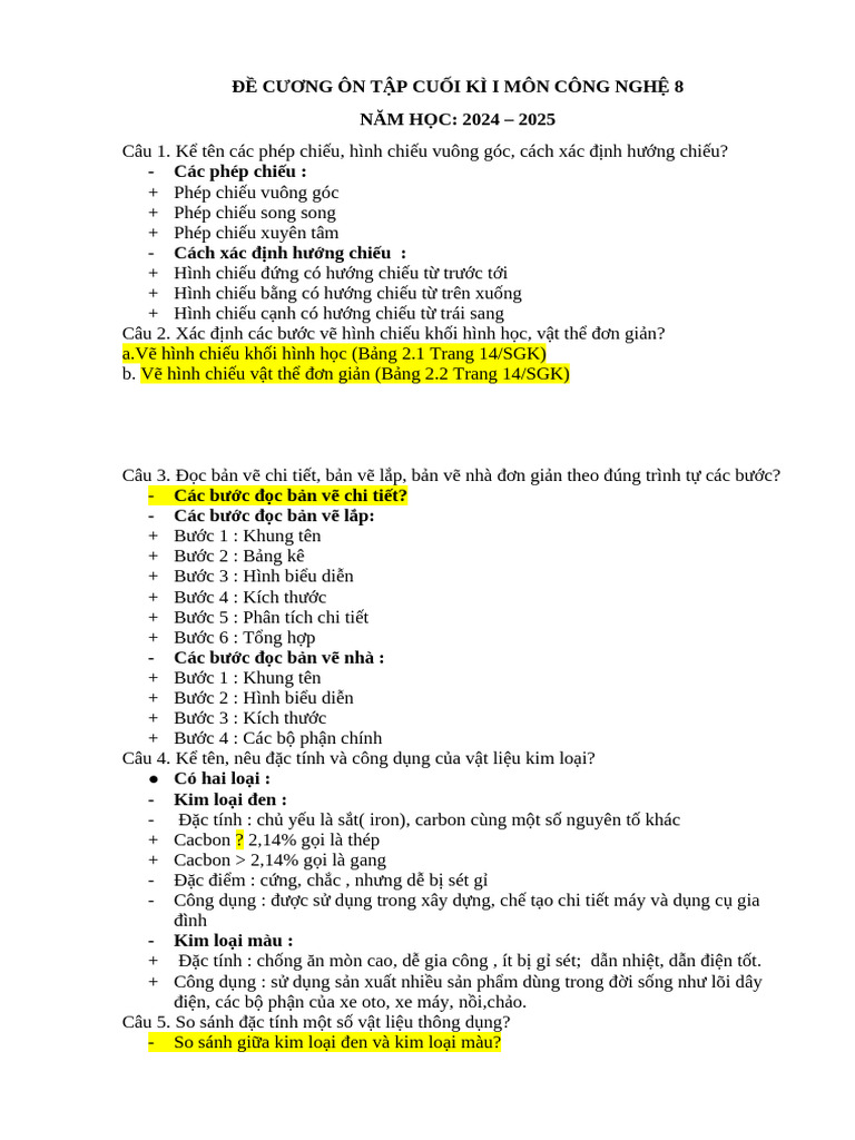 BAO HA 8A2 VVK CN8 - de Cuong On Tap Cuoi Ki I (24-25) | PDF