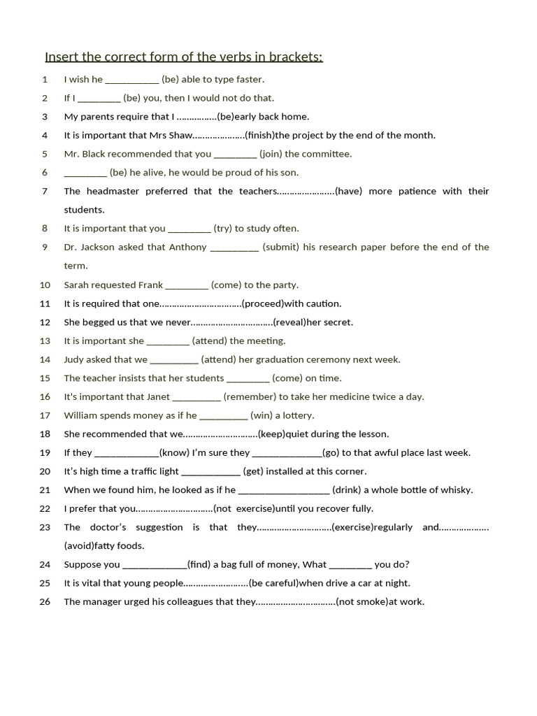 Exercise On Subjunctive 2023 | PDF