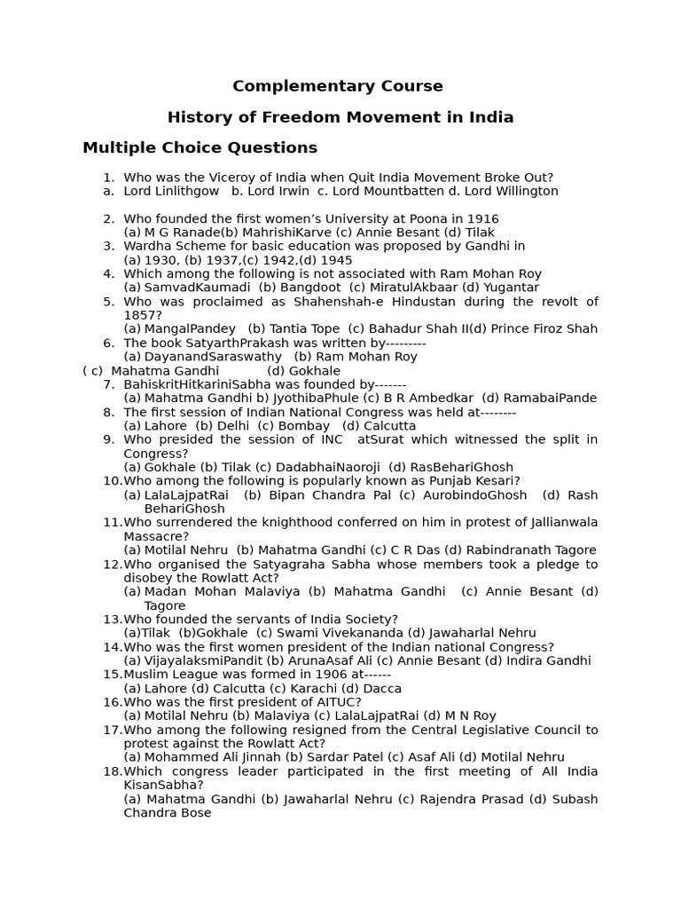 4sem Complementary History of Freedom Movement in India | PDF | Indian ...