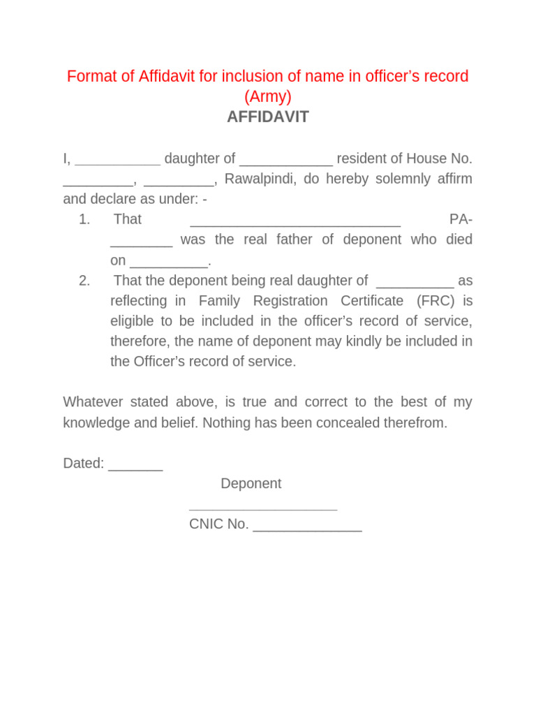 Format of Affidavit For Inclusion of Name in Officer | PDF
