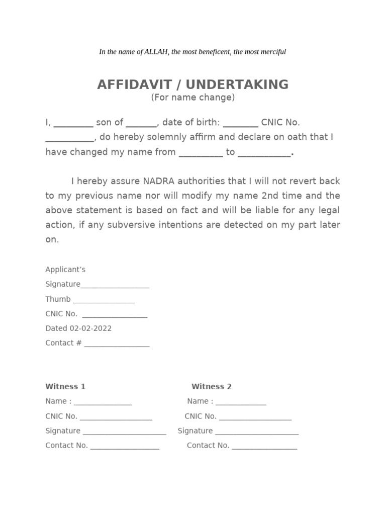 Name Change NADRA Affidavit English | PDF