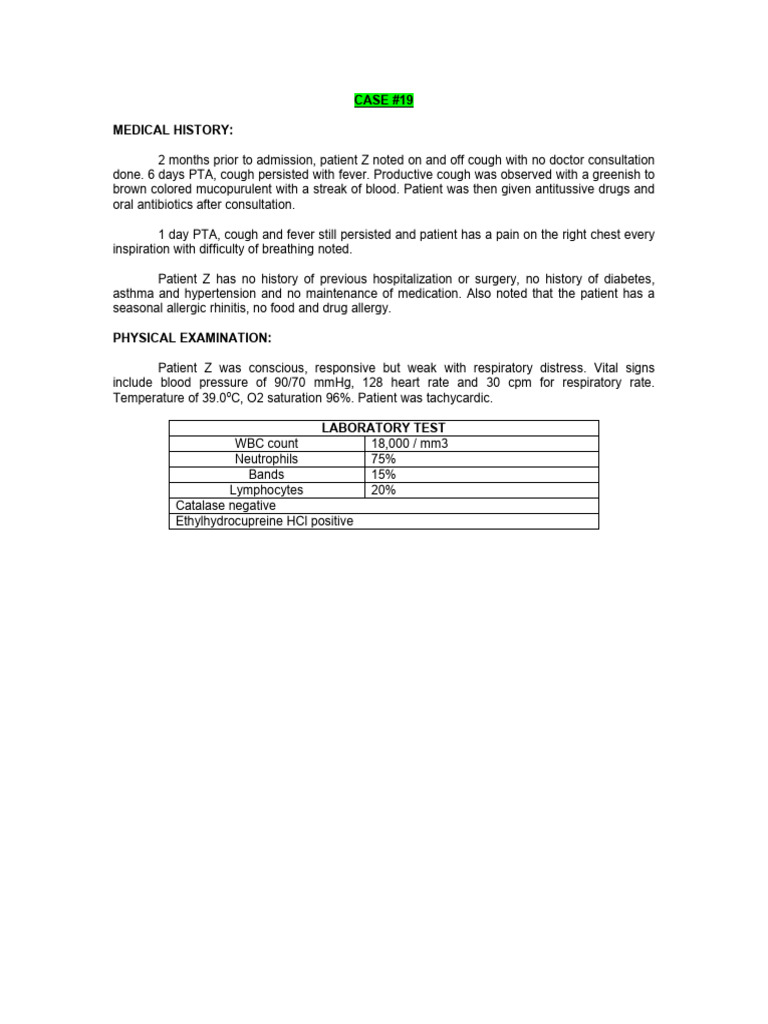 CASE-19-NOTES-PNEUMONIA | PDF | Cough | Pneumonia
