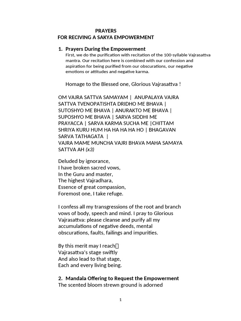 Prayers and Recitations For Receiving A Sakya Empowerment | PDF | Indian Philosophy | Buddhist ...