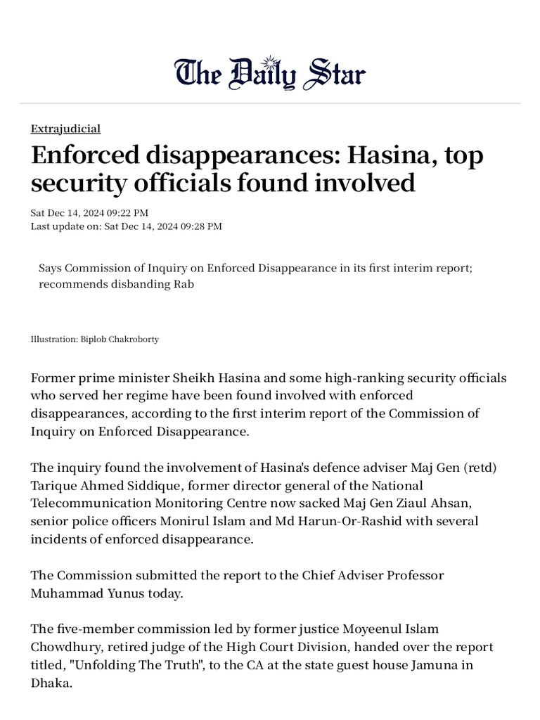 Inquiry Links Hasina to Enforced Disappearances | PDF | Bangladesh ...
