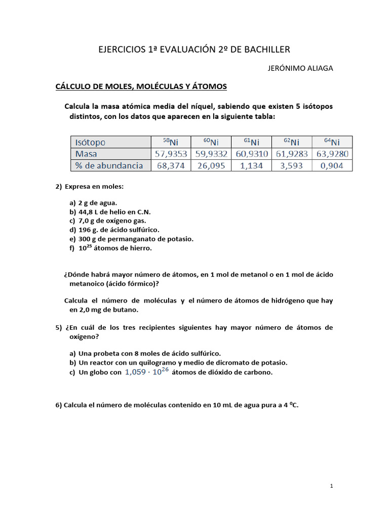 Ejercicios - 1 EV - PARTE 1 | PDF | Ácido clorhídrico | Oxígeno