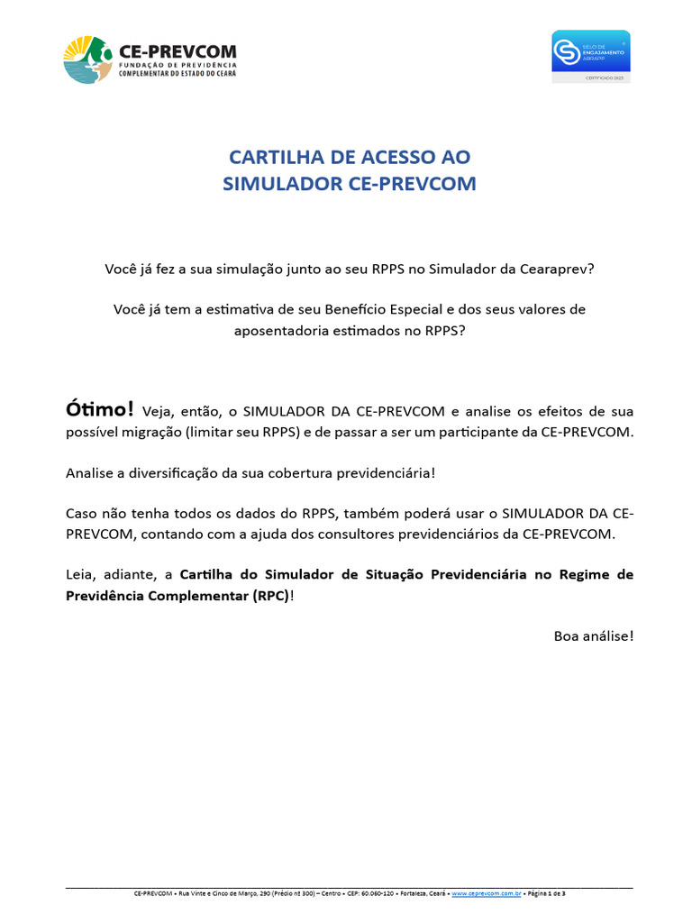 Cartilha de Acesso Ao Simulador Ce Prevcom | PDF | Bem-estar social