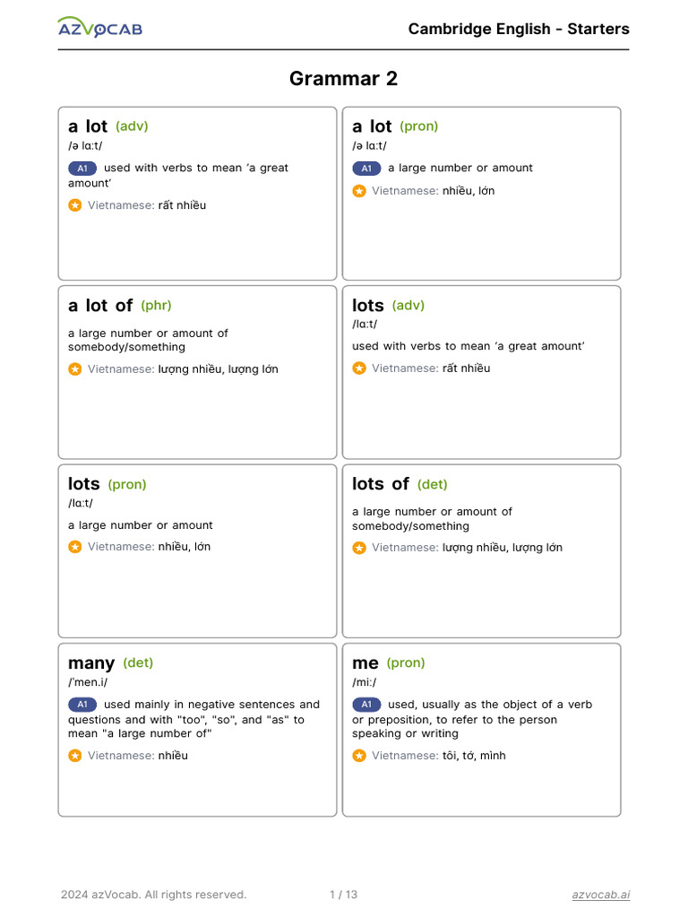 Grammar 2 (Cambridge English - Starters) | PDF | Verb | Semantic Units
