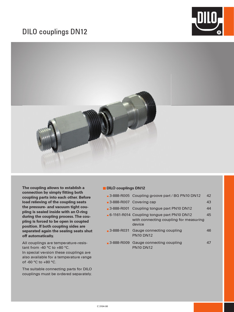 DILO Couplings DN12 C3104 | PDF | Physical Quantities | Pressure