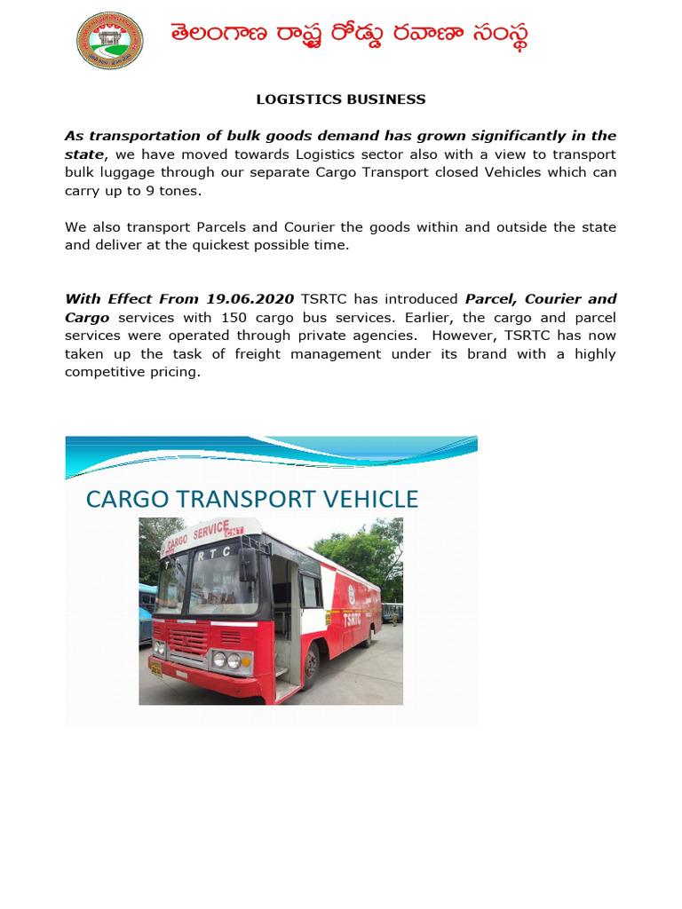 TSRTC Cargo and Courier Services Overview | PDF