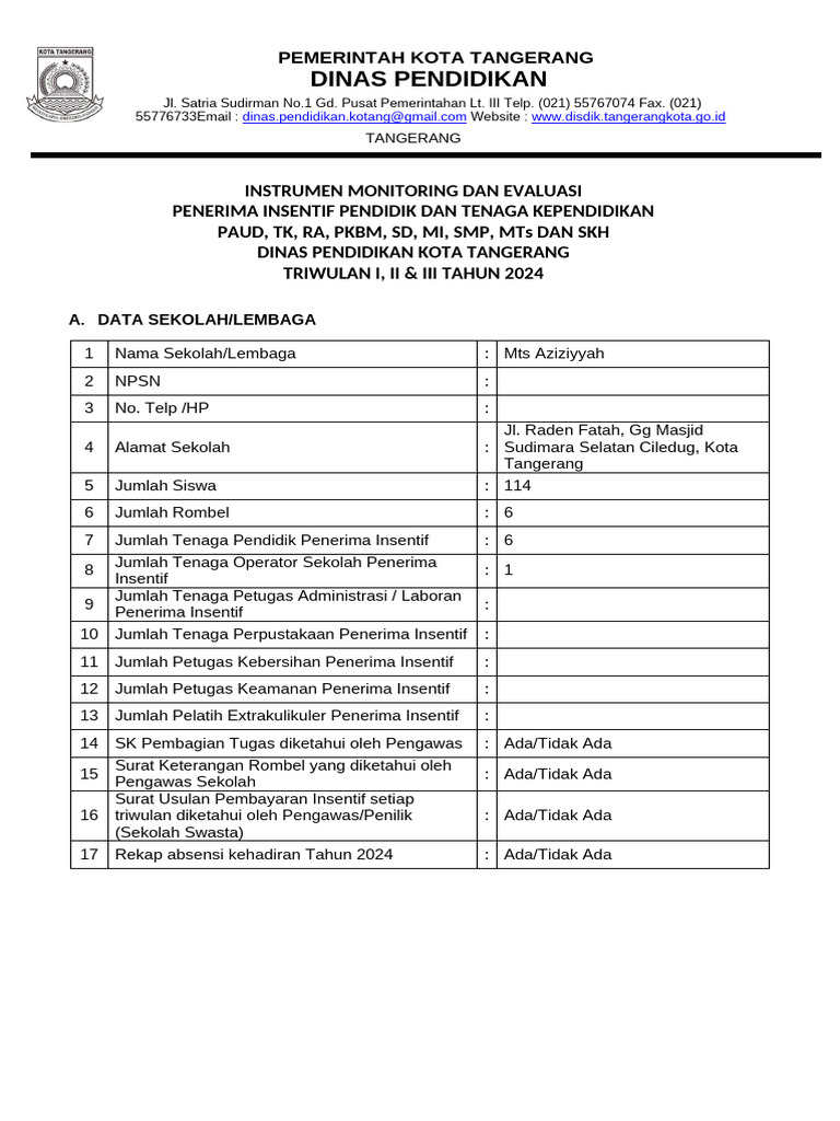 Instrumen Monev Insentif 2024 | PDF