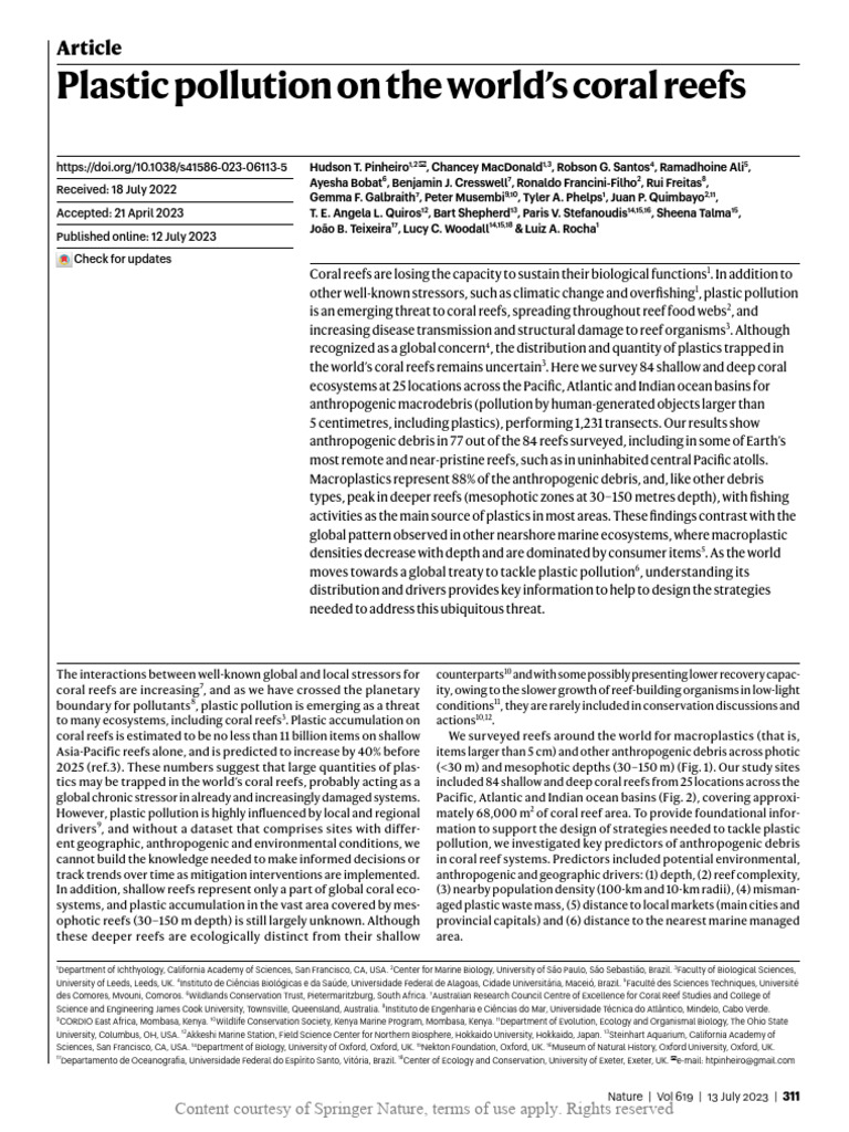 Plastic Pollution On The World's Coral Reefs | PDF | Coral Reef | Coral