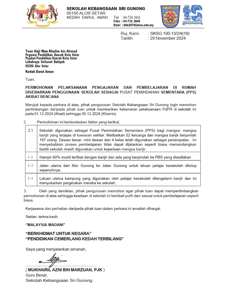 SURAT PDPR BANJIR Disember | PDF