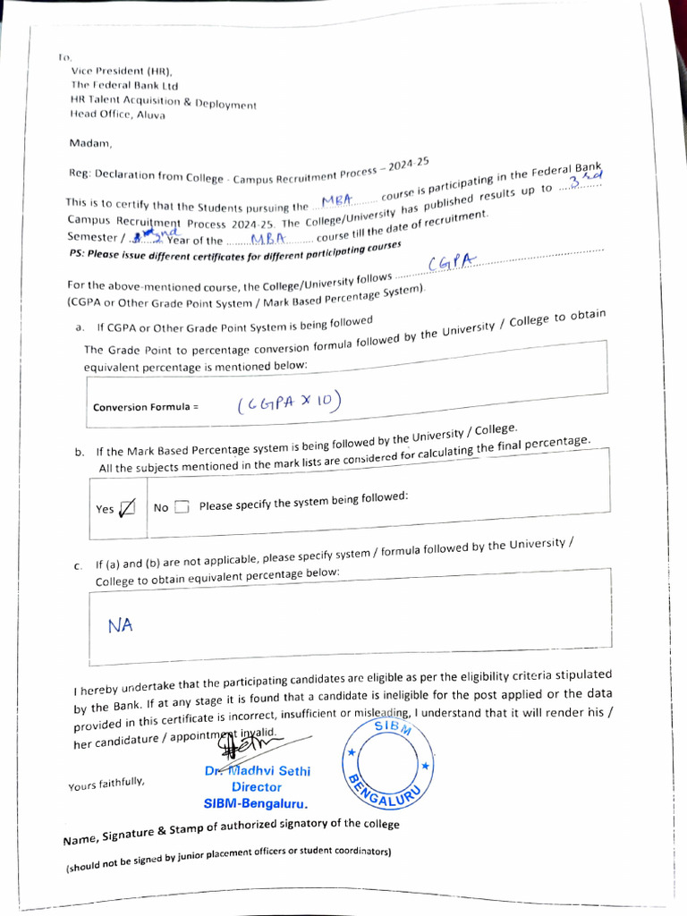 Federal Bank - Conversion Certificate | PDF | Educational Stages