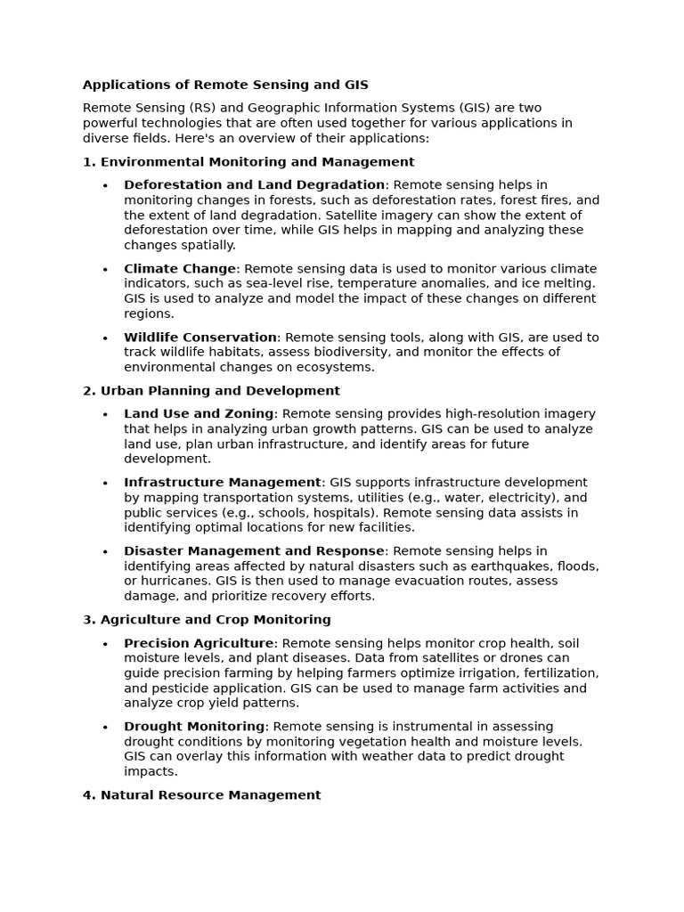 Applications of Remote Sensing and GIS | PDF | Geographic Information System | Remote Sensing