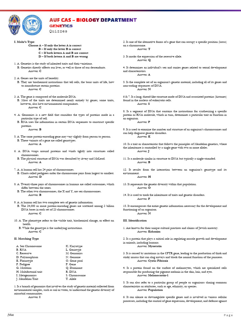 Quizzes | PDF | Dominance (Genetics) | Genotype
