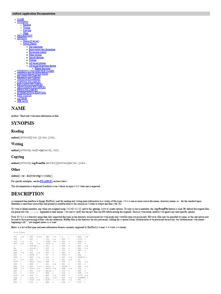ExifTool CLI Guide for Developers | PDF | Comma Separated Values | Computer Data