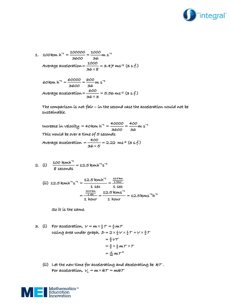 Extend Exercise Solutions (Velocity and Acceleration) | PDF ...