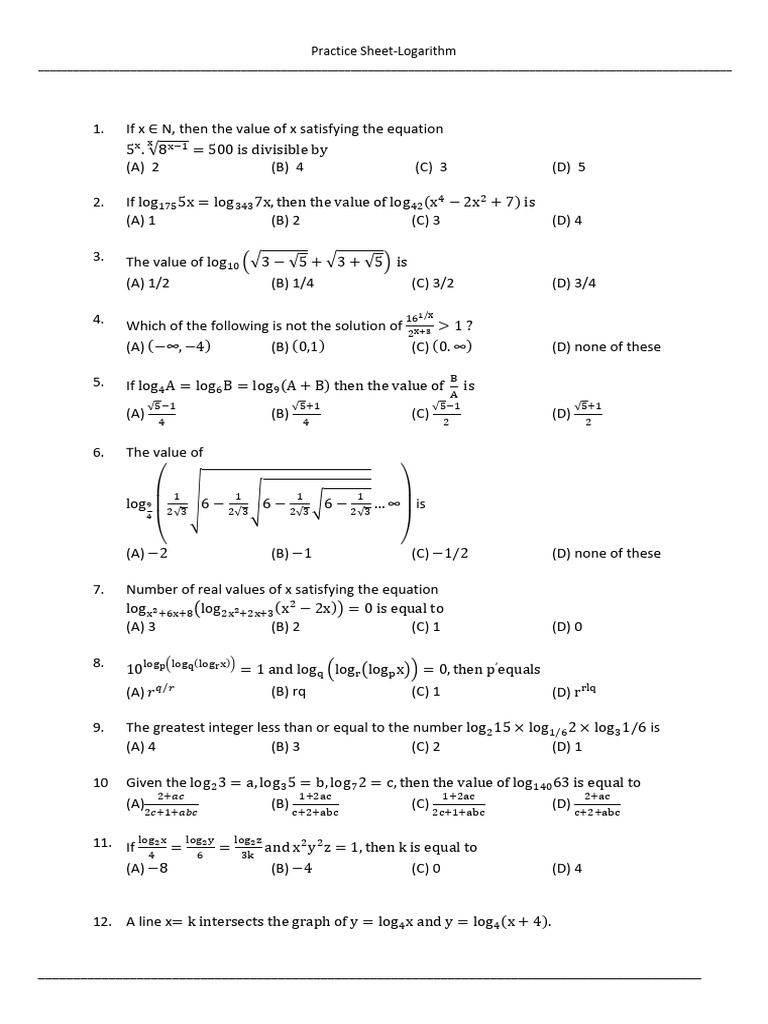 Practicesheet Log | PDF | Numbers | Mathematical Relations