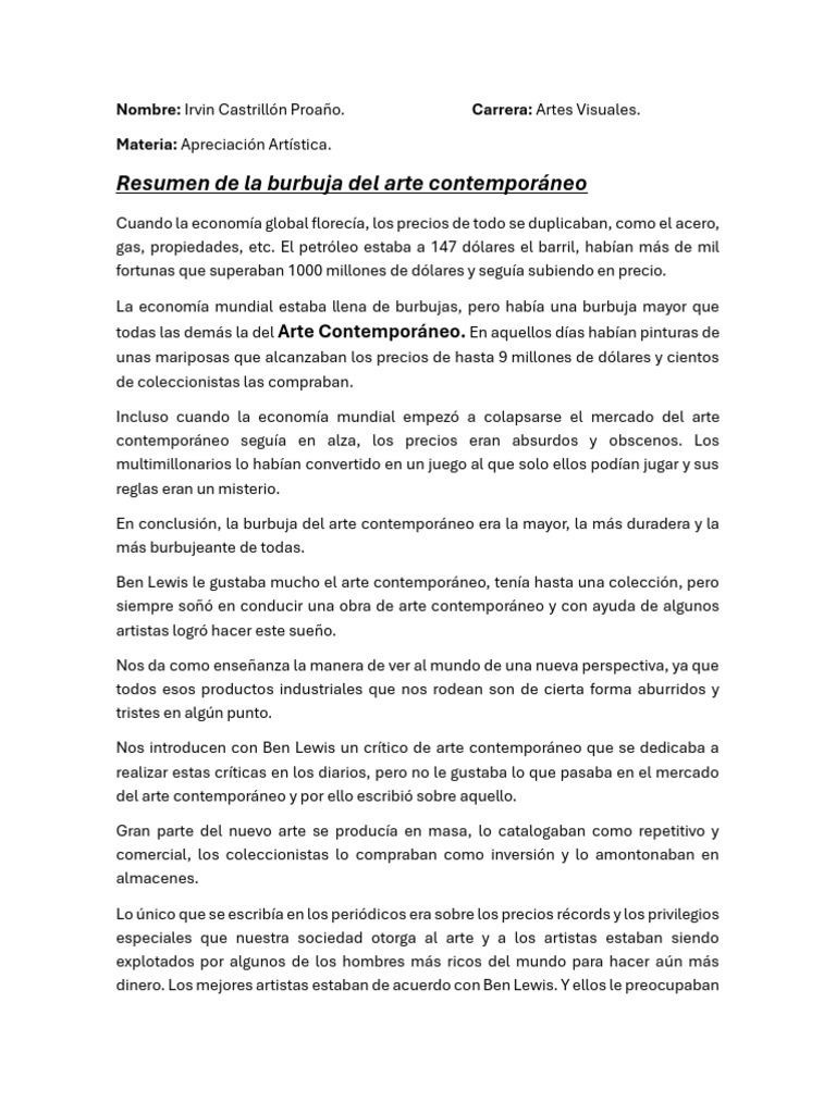 Burbuja del arte contemporáneo | PDF | Subasta | Burbuja económica