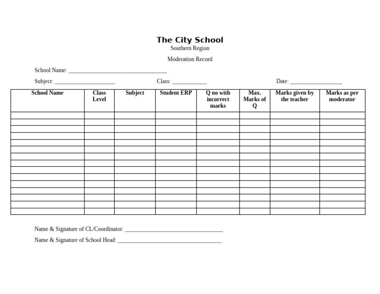 City School Moderation Record Template | PDF