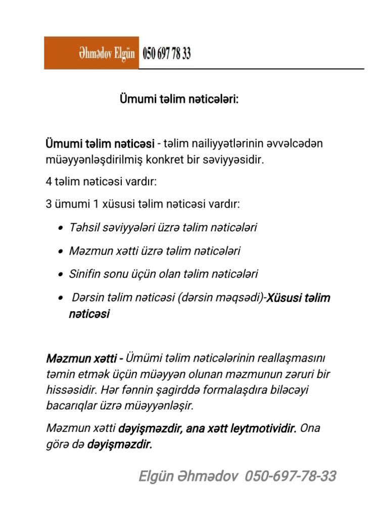 Ümumi Təlim Nəticələri | PDF