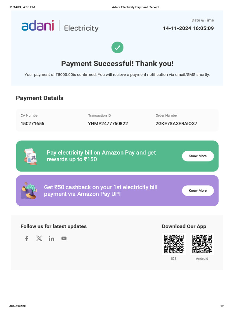 Adani Electricity Payment Receipt 2 | PDF
