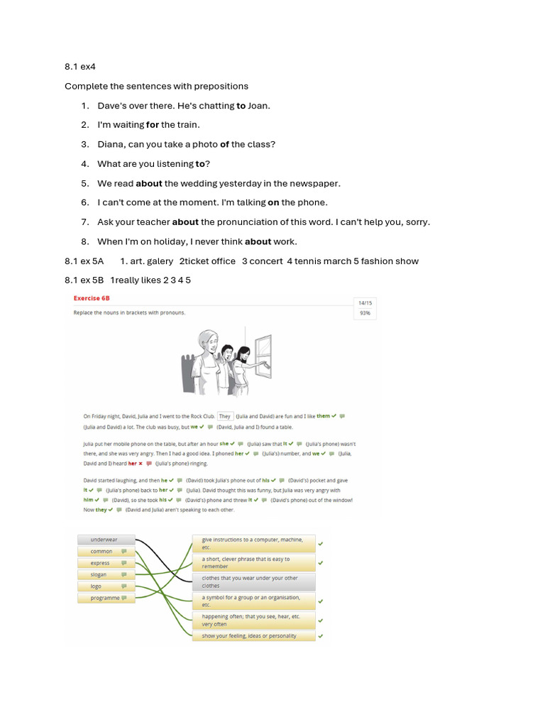 Speakout Elementary Workbook Key UNIT8 Part 3 From 7 | PDF