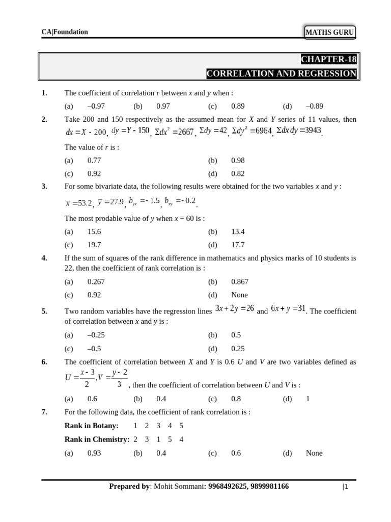 CHAPTER - 13 - (Correlation and Regression) | PDF | Linear Regression ...