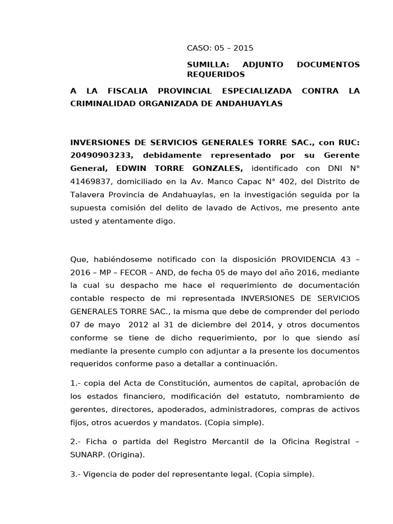 ADJUNTO DOCUMENTOS SERVICIOS GENERALES TORRE | PDF | Contabilidad | Economias