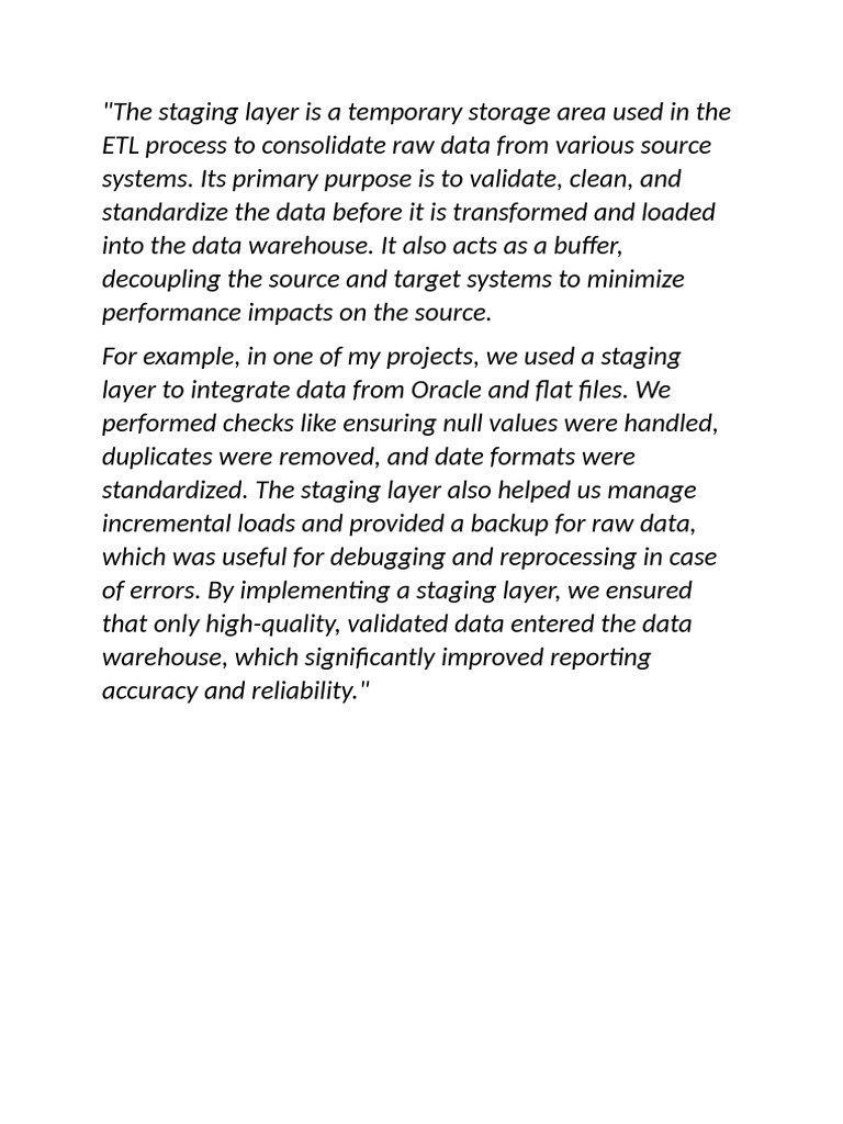 Purpose of Staging Layer Interview Answer | PDF