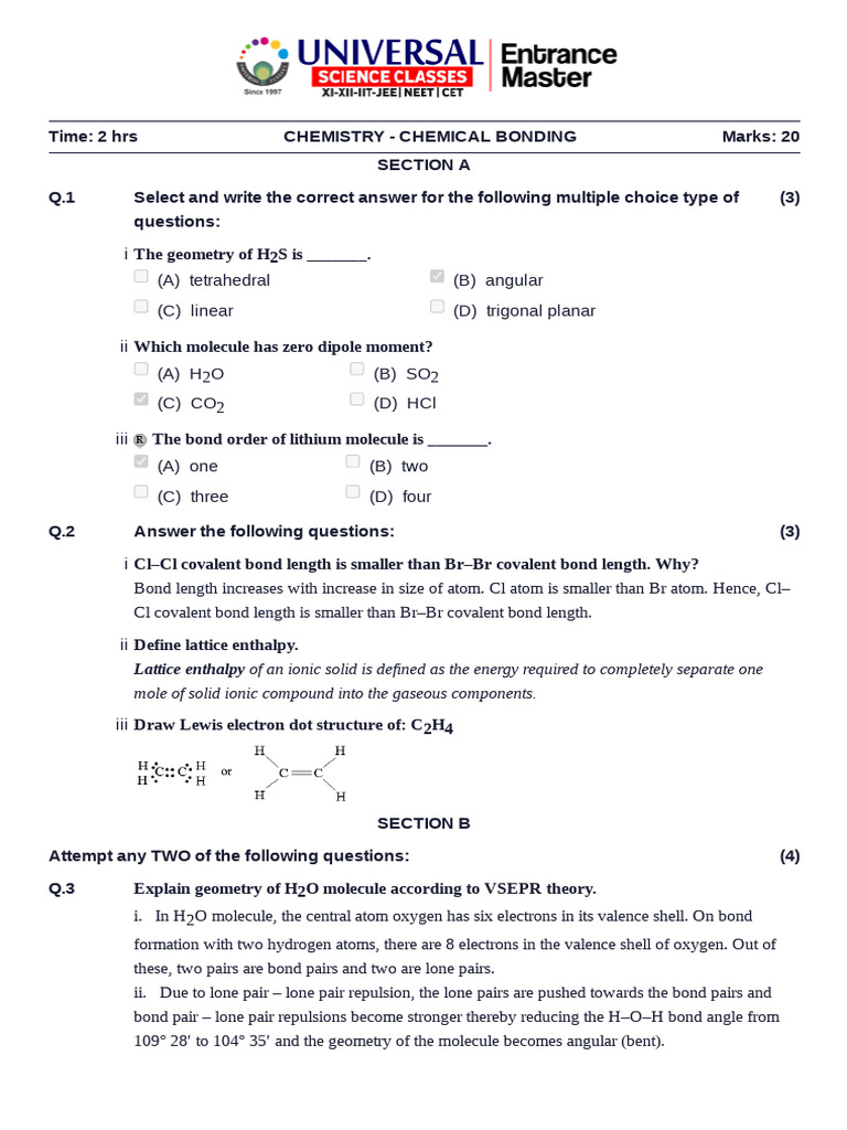 Chemistry Chemical Bonding Answer Key 06-12-2024!08!54 11 | PDF ...