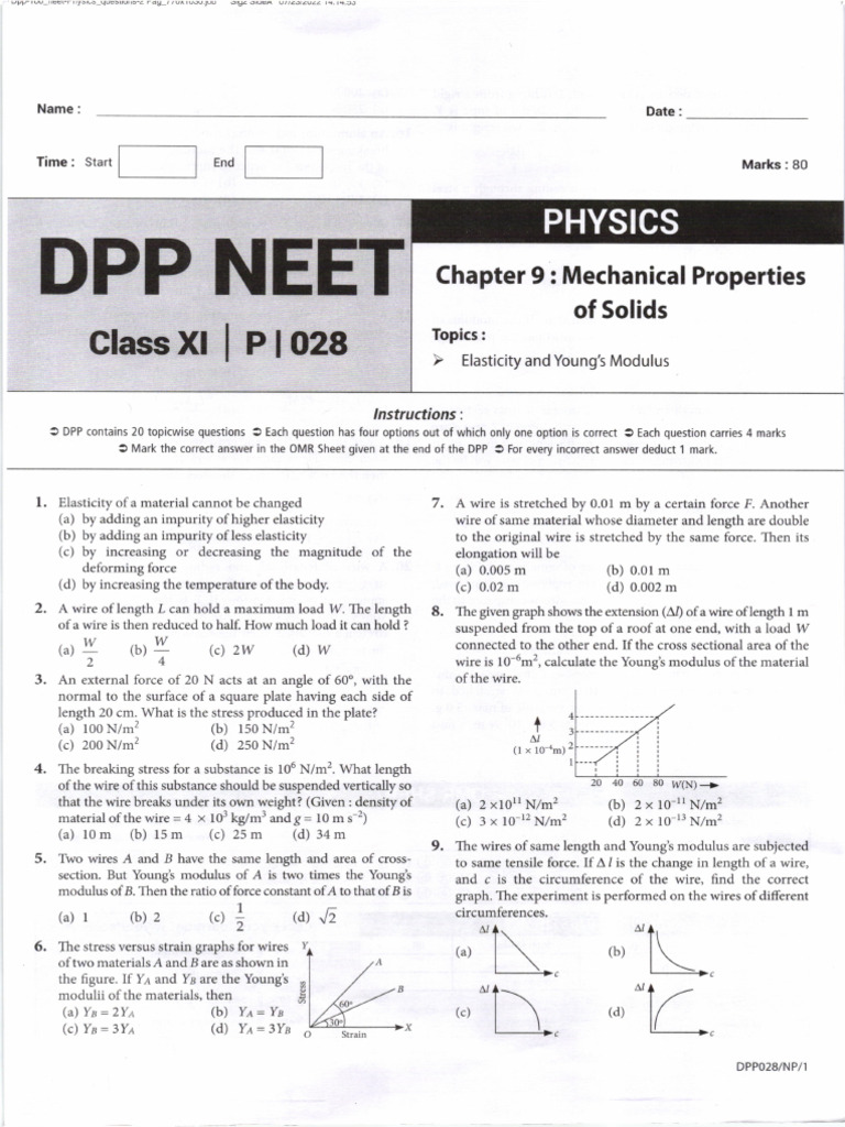 Pages From DPP-028 Mechanical Properties of Solids | PDF | Elasticity ...