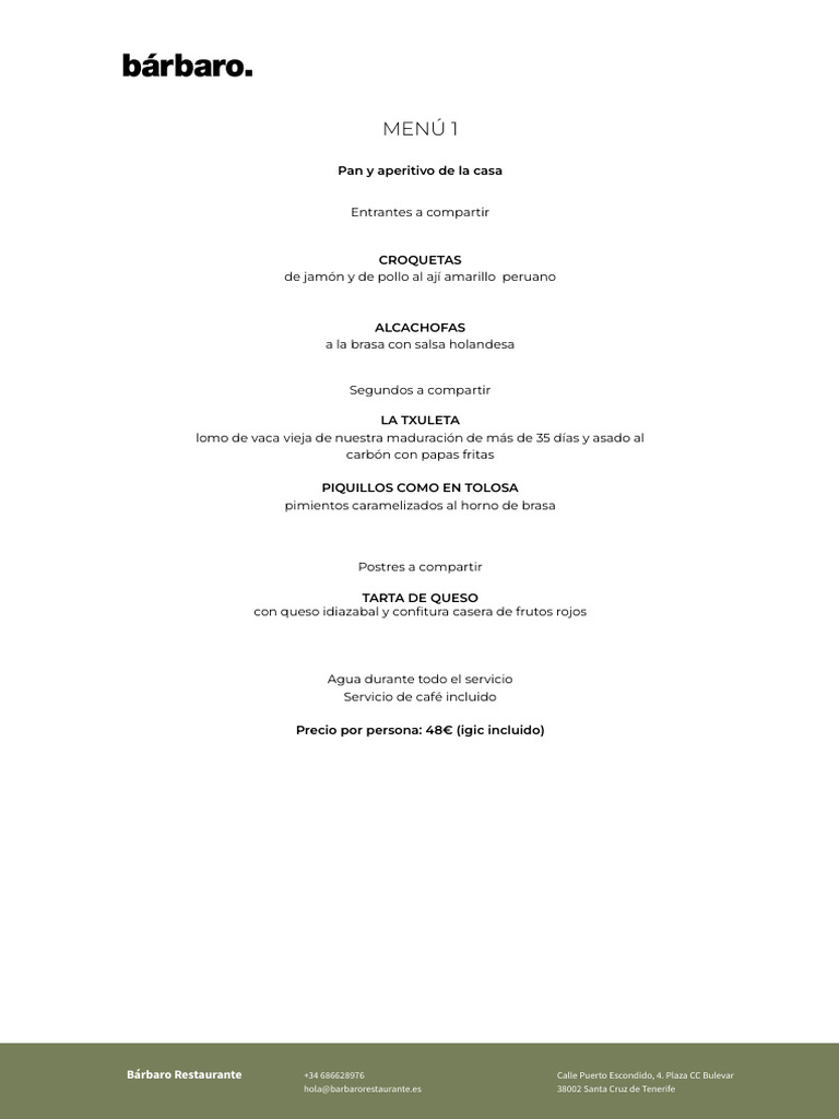 Menús y Reservas en Bárbaro Restaurante | PDF | Cocinando | Alimentos