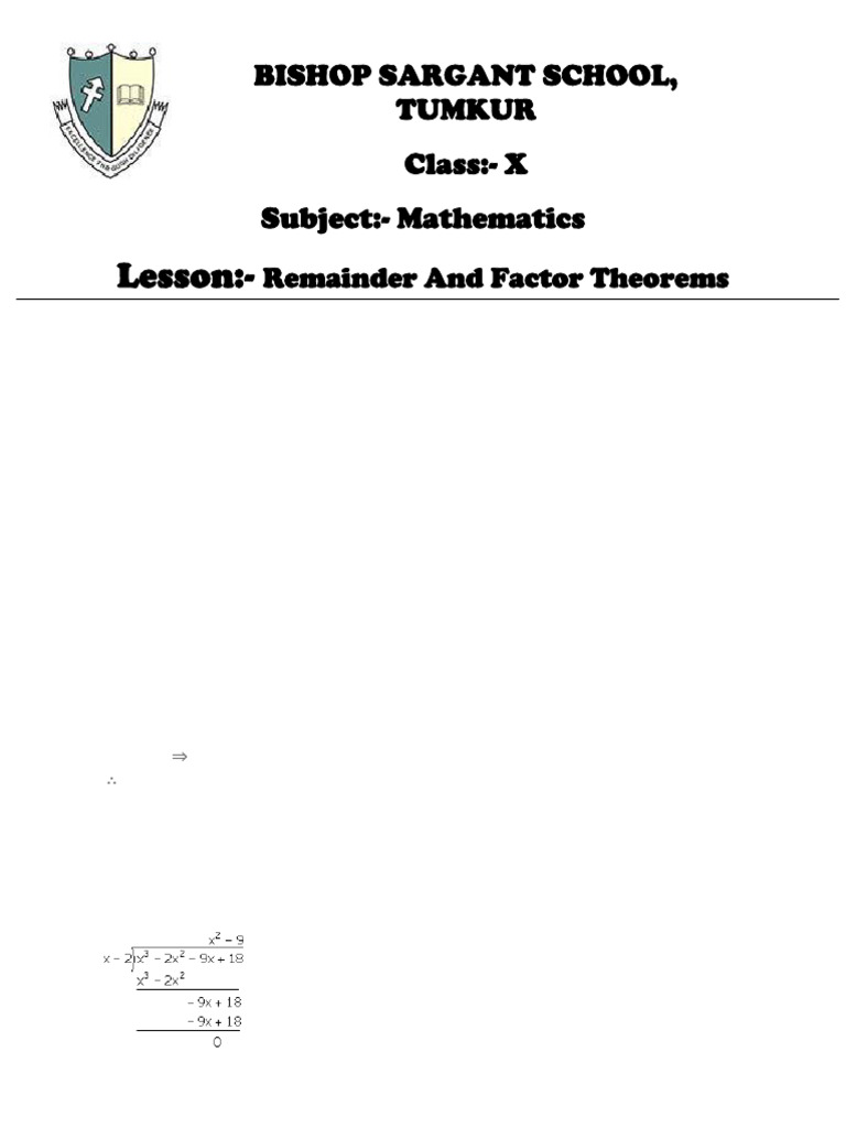 Remainder and Factor Theorems Exercise Ex. 8 (B) | PDF | Factorization ...