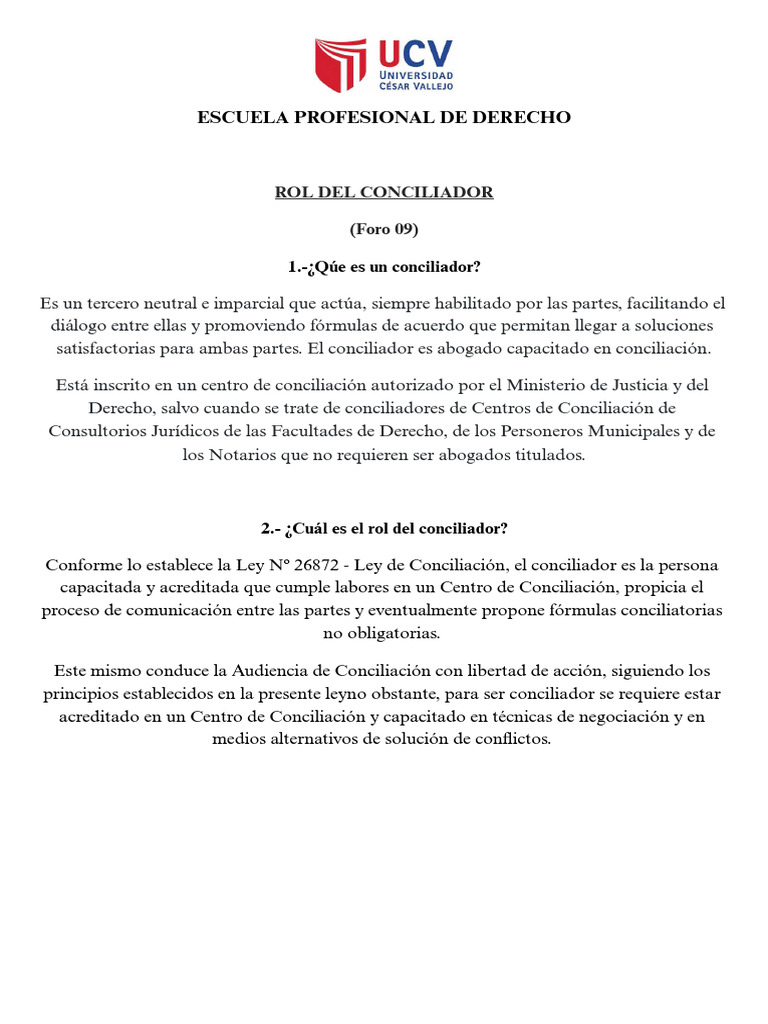 Rol y Definición del Conciliador Legal | PDF