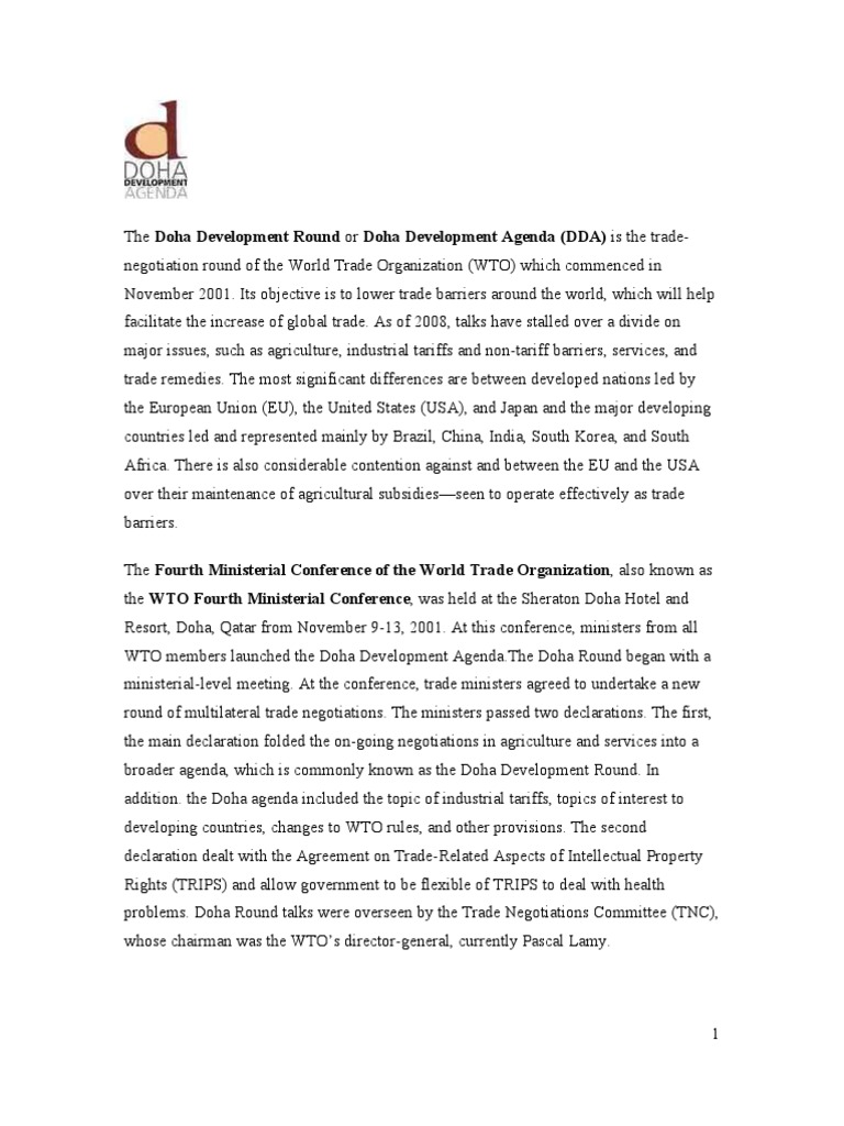 The Doha Development Round or Doha Development Agenda | PDF | Doha ...