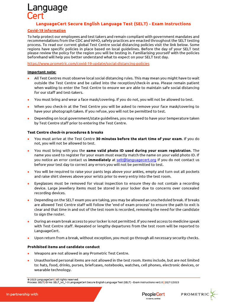 SELT Exam Instructions | PDF