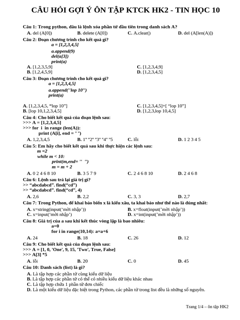 CauHoiGoiYOnTap10 KTCK HK2 HS | PDF
