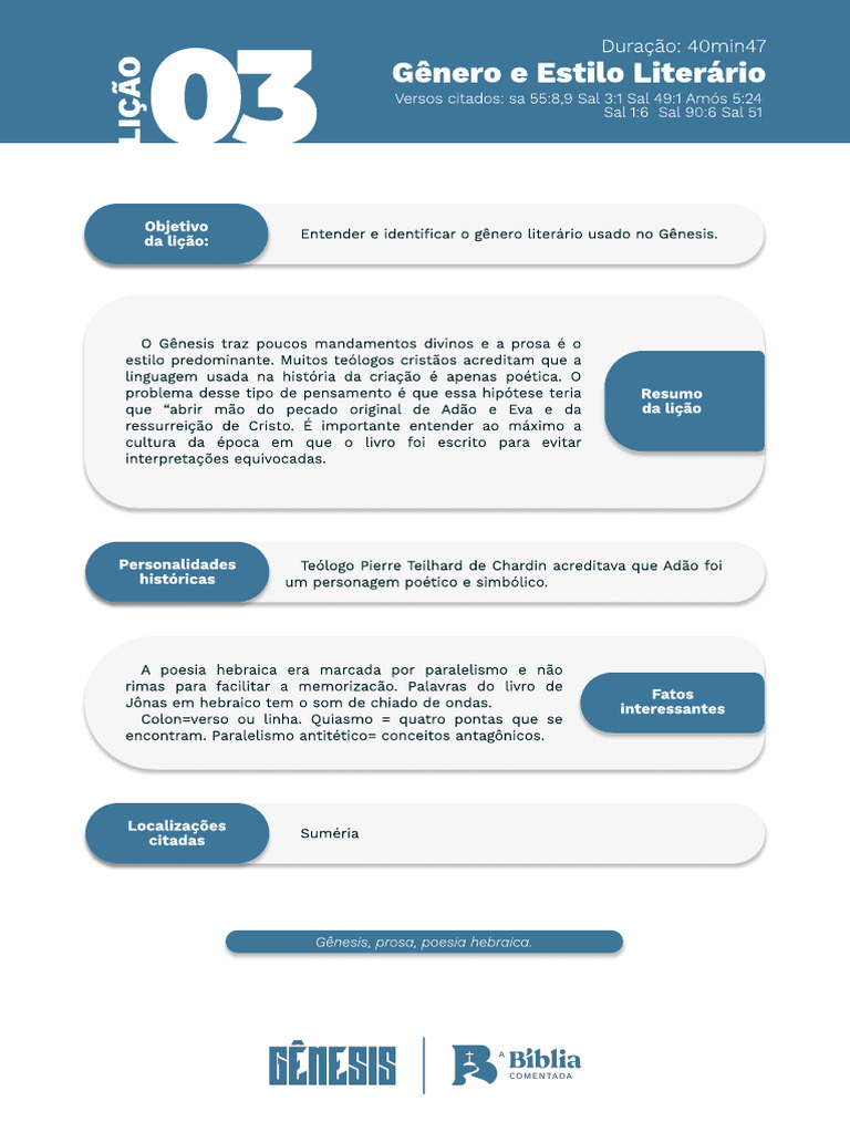 Gêneros Literários no Gênesis: Análise | PDF