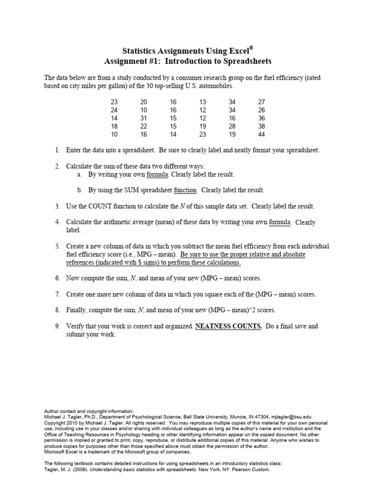 assignment1 | PDF | Spreadsheet | Mean