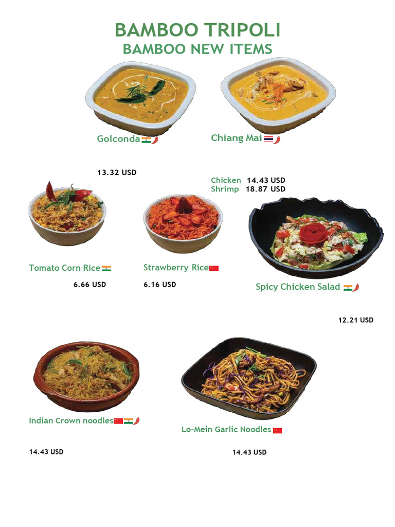 bamboo menu tripoli | PDF | Stir Frying | Curry