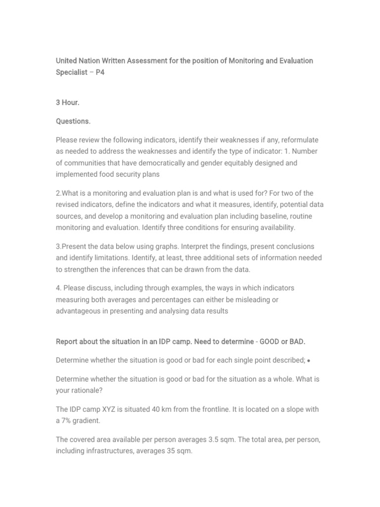 UN Assessment for Monitoring & Evaluation Specialist | PDF