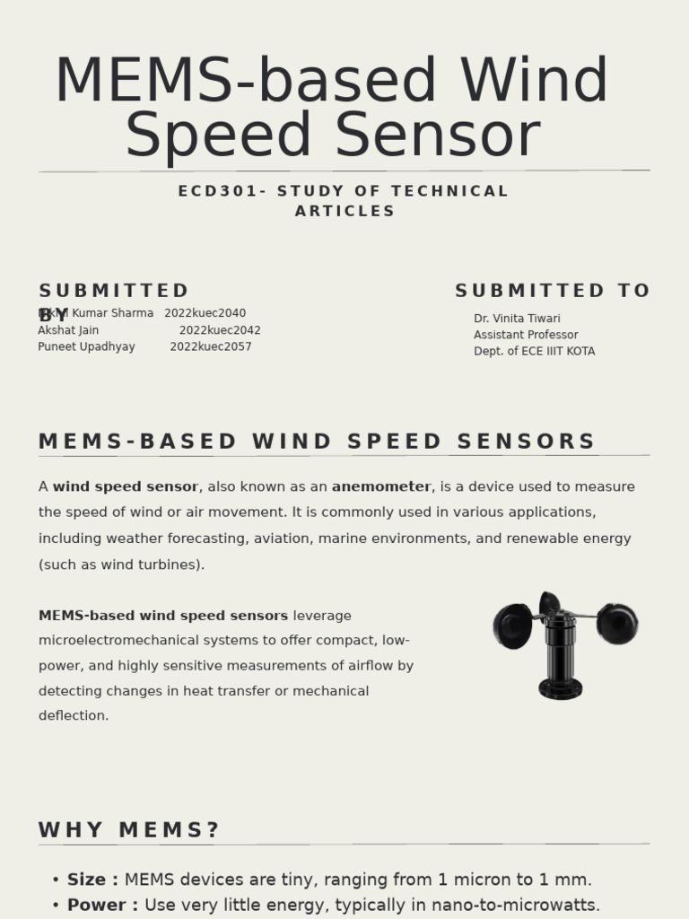 MEMS Based Wind Speed Sensor | PDF | Materials Science | Physical Sciences