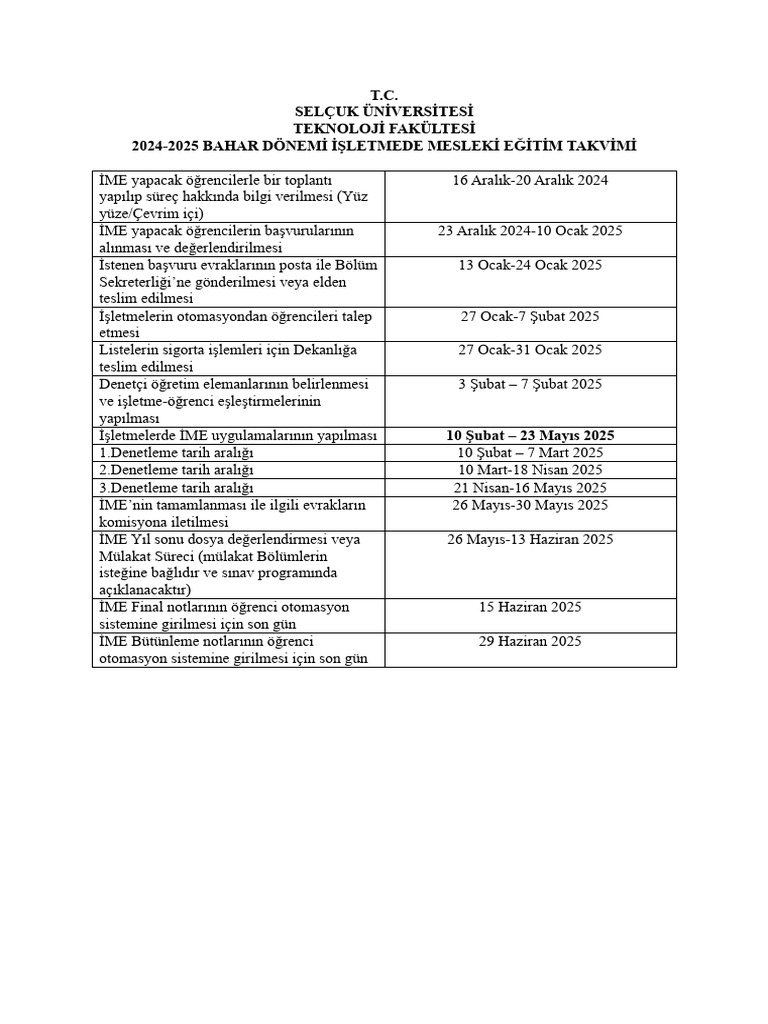 2024 2025 Ime Takvimi | PDF