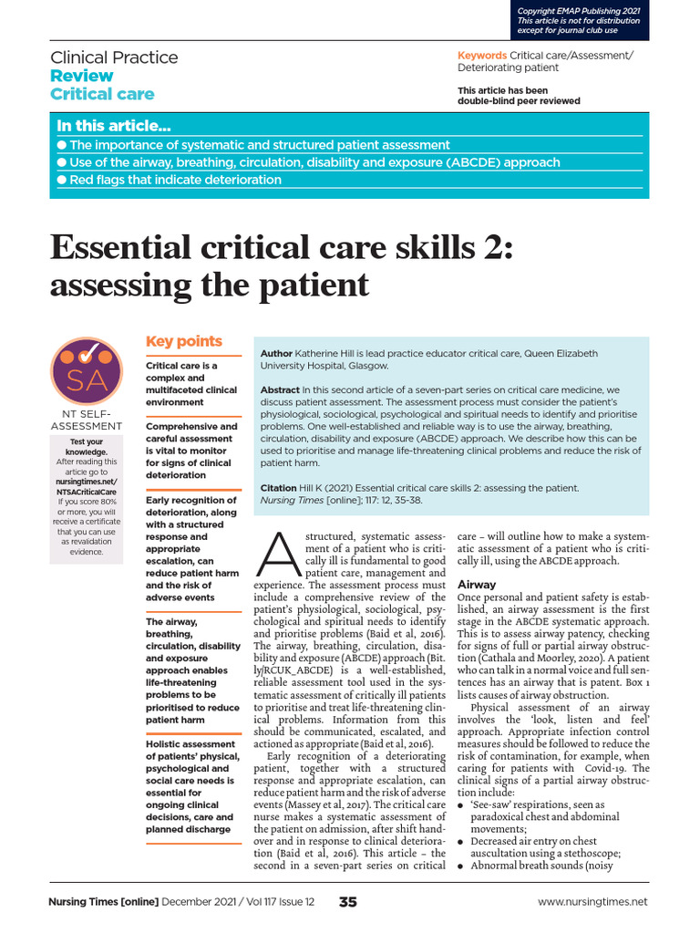Essential Critical Care Skills 2 Assessing The Patient | PDF ...