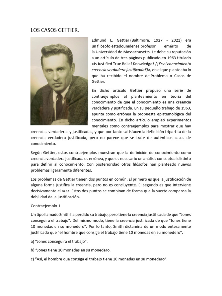 LOS CASOS DE GETTIER | PDF | Epistemología
